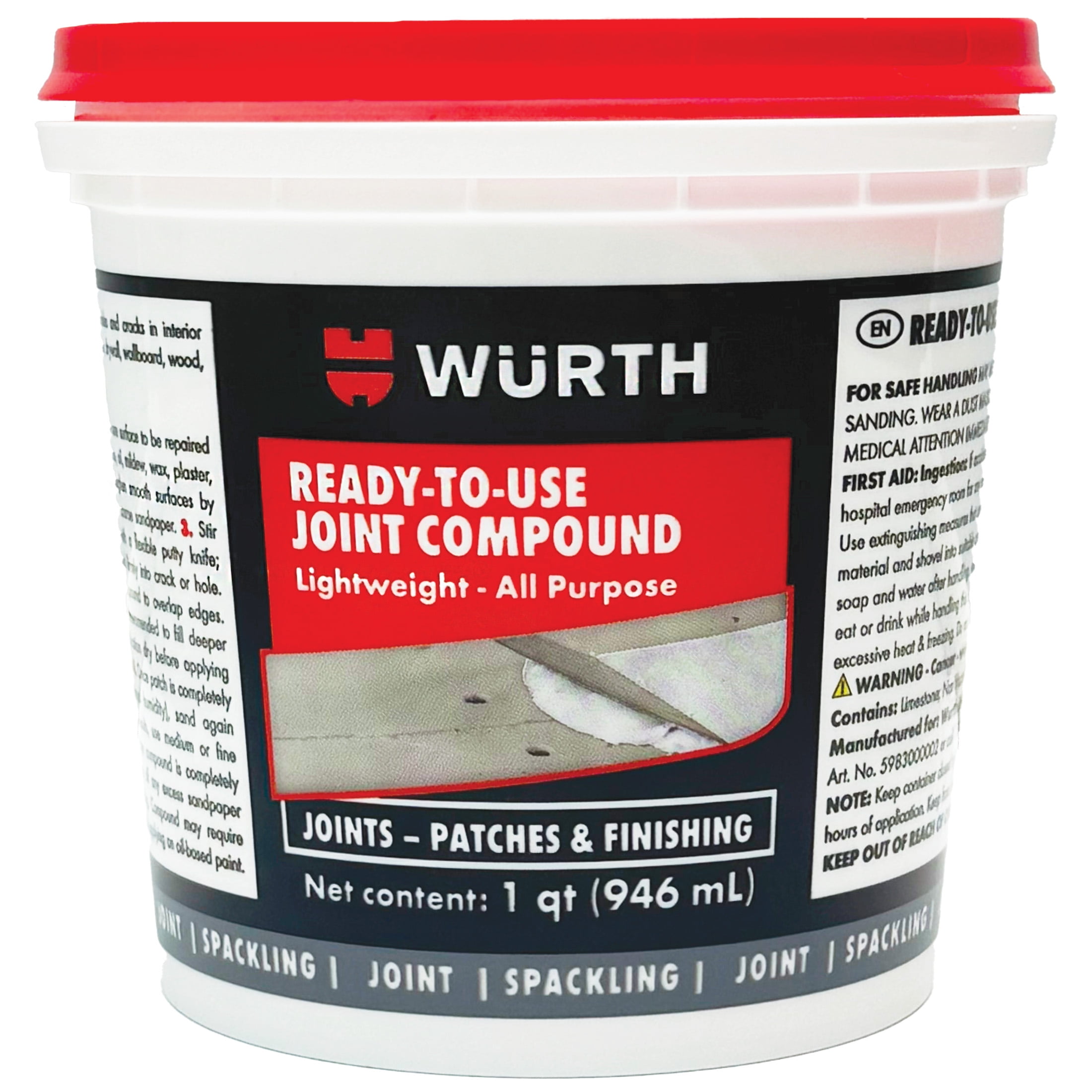 Würth Ready-to-Use Lightweight Joint Compound, 32oz (1 Quart), Pre ...