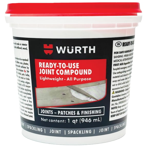 Würth Ready-to-Use Lightweight Joint Compound, 32oz (1 Quart), Pre ...