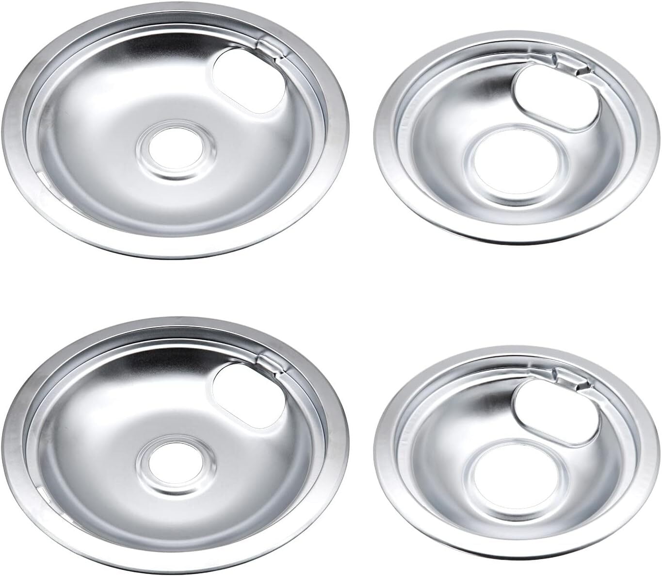 W10196406 and W10196405 Chrome Stove Burner Drip Pan Set for Whirlpool ...