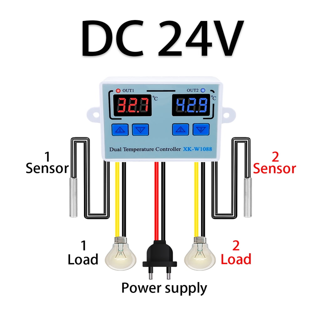 W1088 Dual LED Digital Temperature Sensor Meter Controller Electric ...