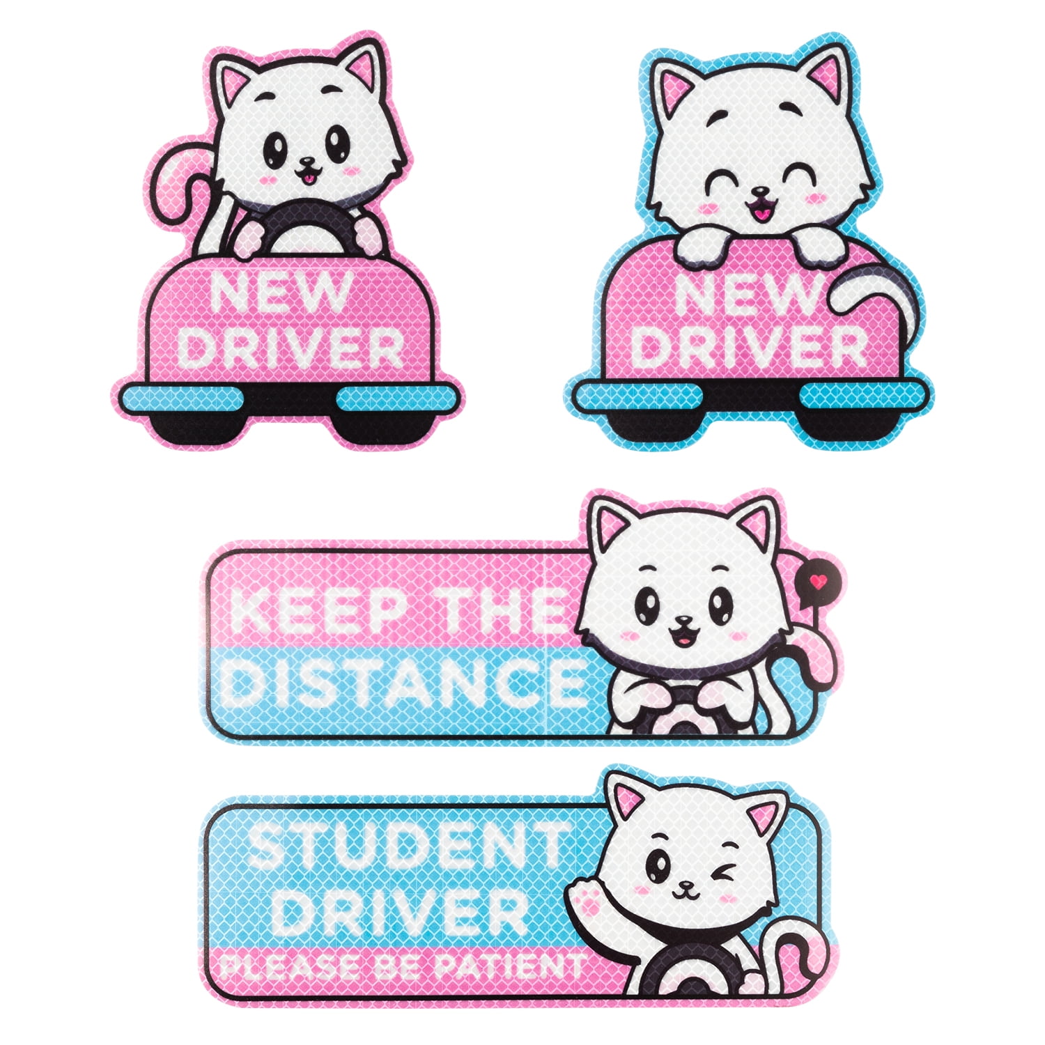 W1Cwey 4pcs Cartoon Cat Student Driver Car Magnet, 9 Inch Reflective ...
