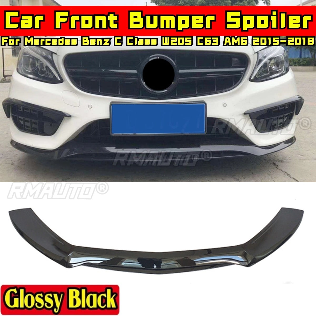 W205 C63 AMG Front Bumper Spoiler Glossy Black Sport Style For Mercedes ...