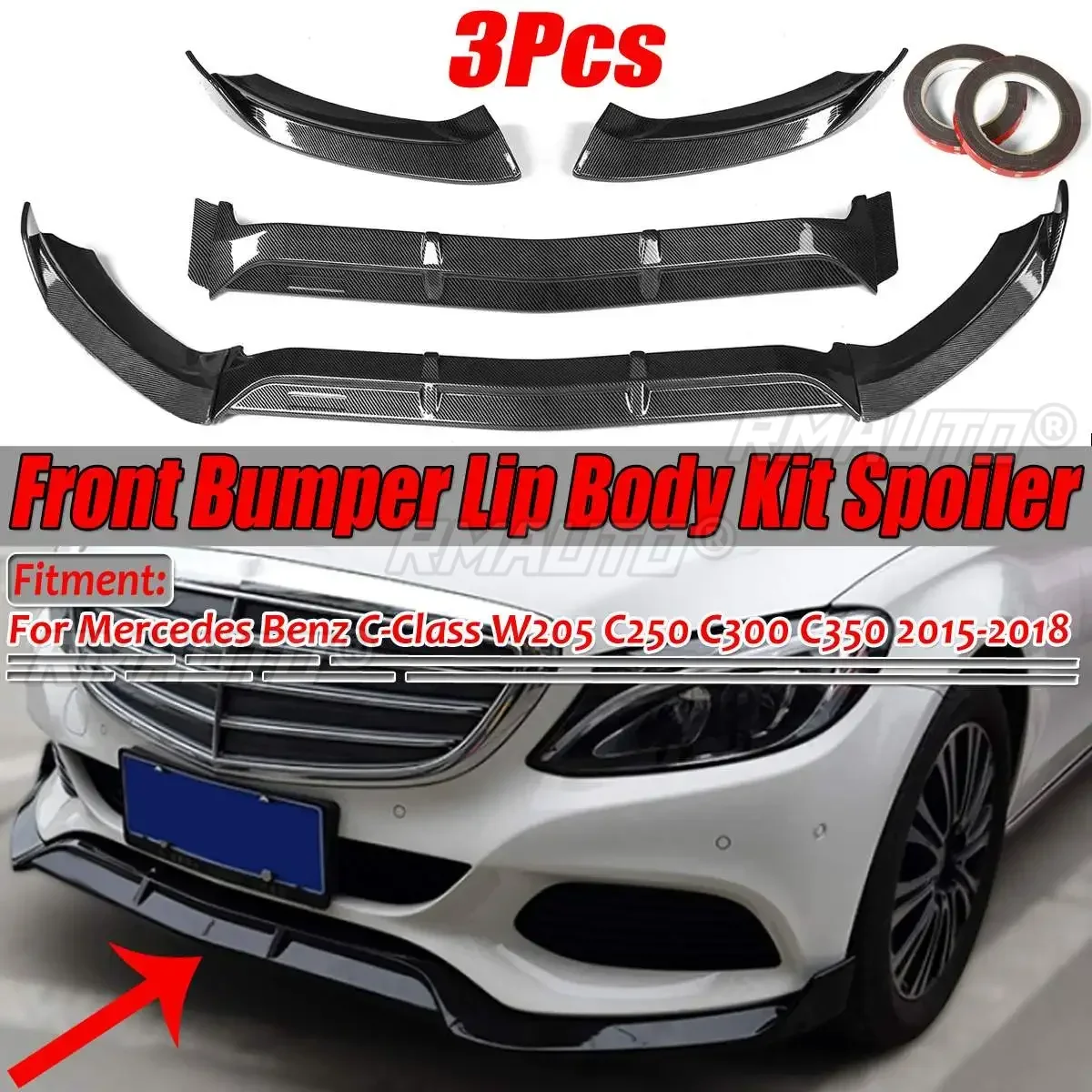 W205 Car Front Bumper Splitter Lip Diffuser Guard Spoiler For Mercedes ...