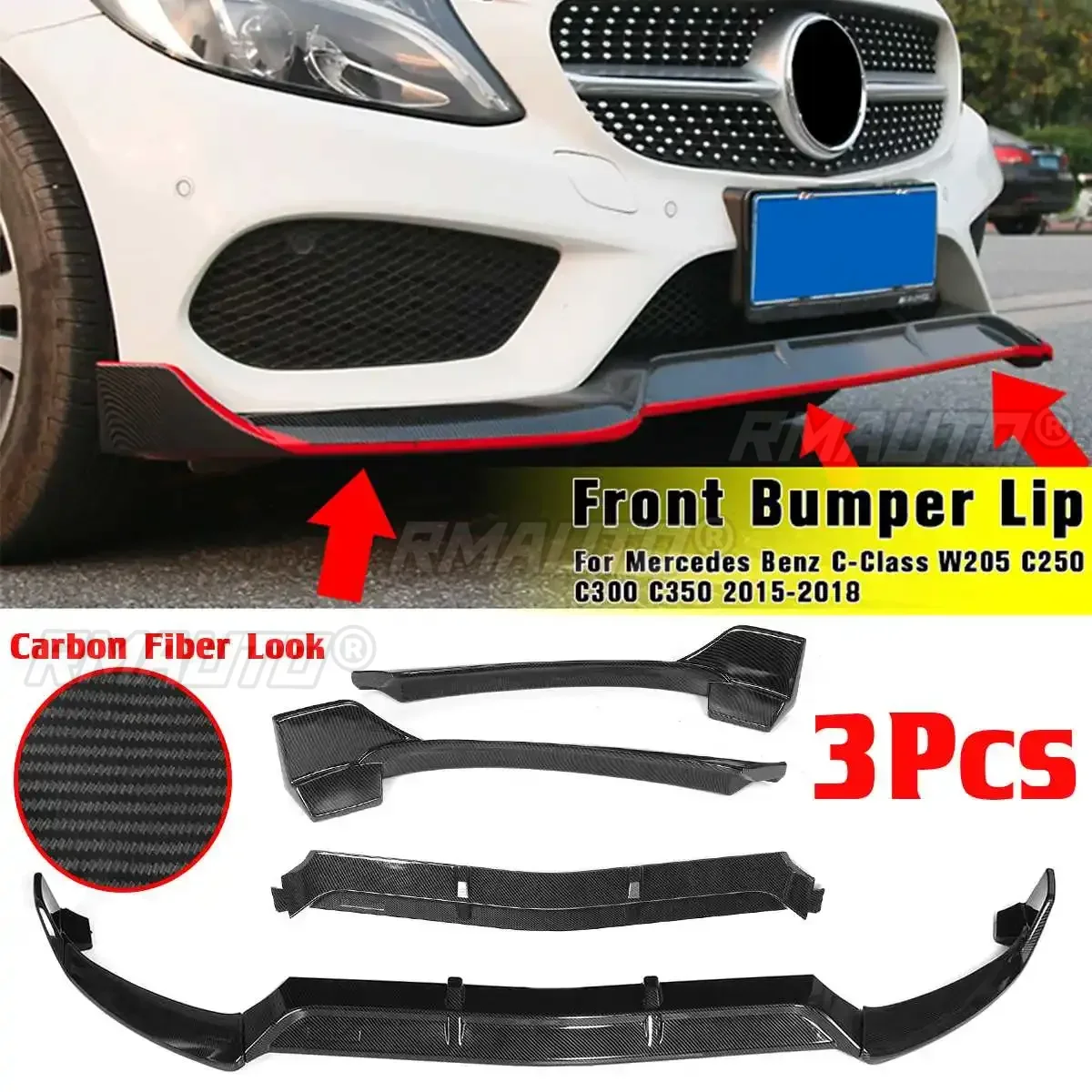 W205 Car Front Bumper Splitter Lip Spoiler For Mercedes For Benz C ...