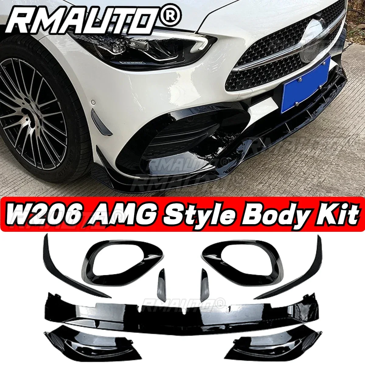W206 Front Lip AMG Style Front Bumper Spoiler Side Splitter Blade ...