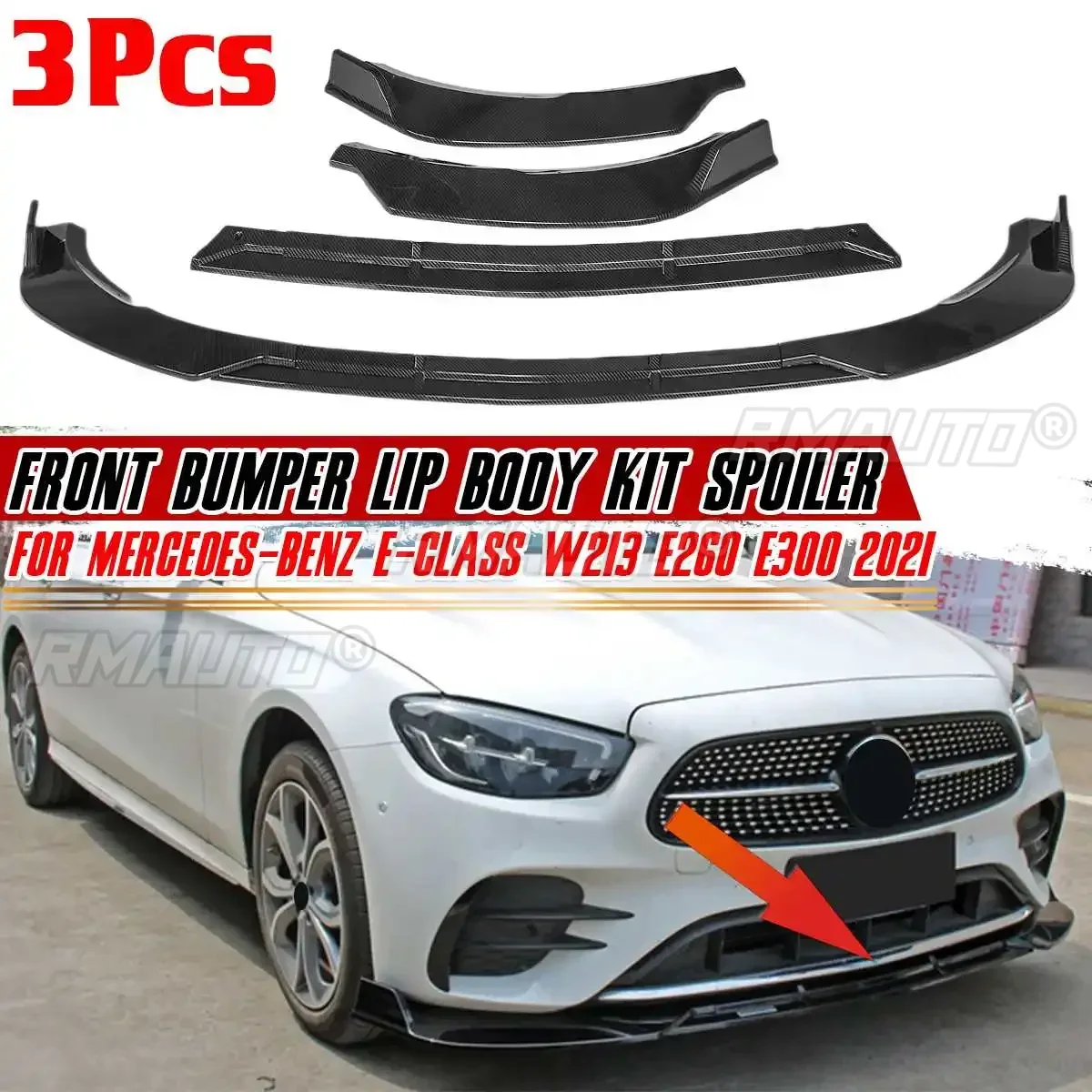 W213 Bumper Lip Car Front Bumper Lip Deflector Diffuser Guard Spoiler ...