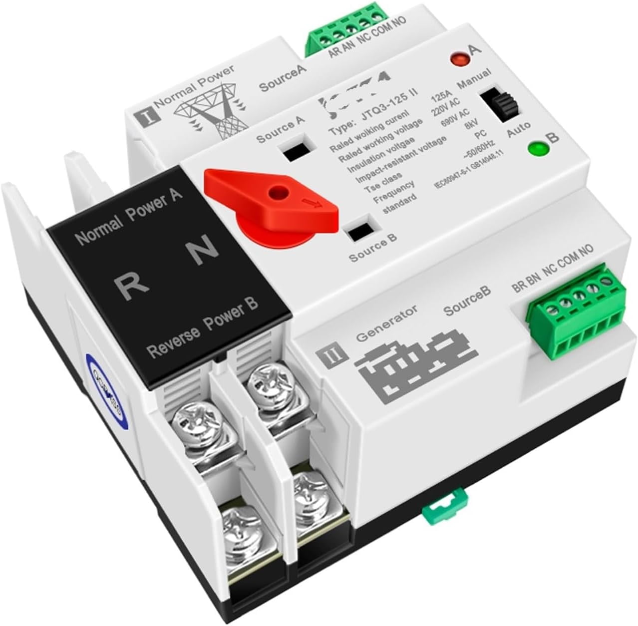 W2R-2P/3P/4P 16A 32A 63A 80A 100A 125A 220V ATS automatic transfer switch electrical selector ...