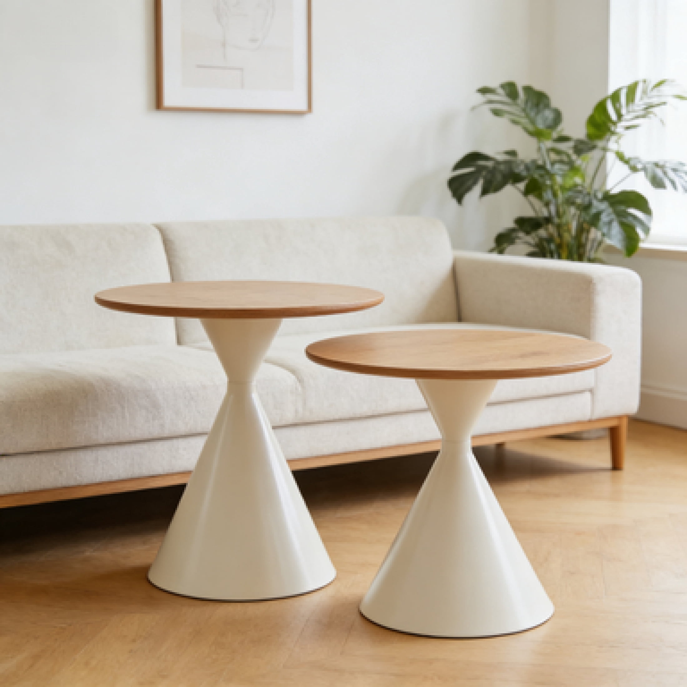 W347S00004 Set Of 2 Round Nesting Coffee Tables - White Cone Base ...