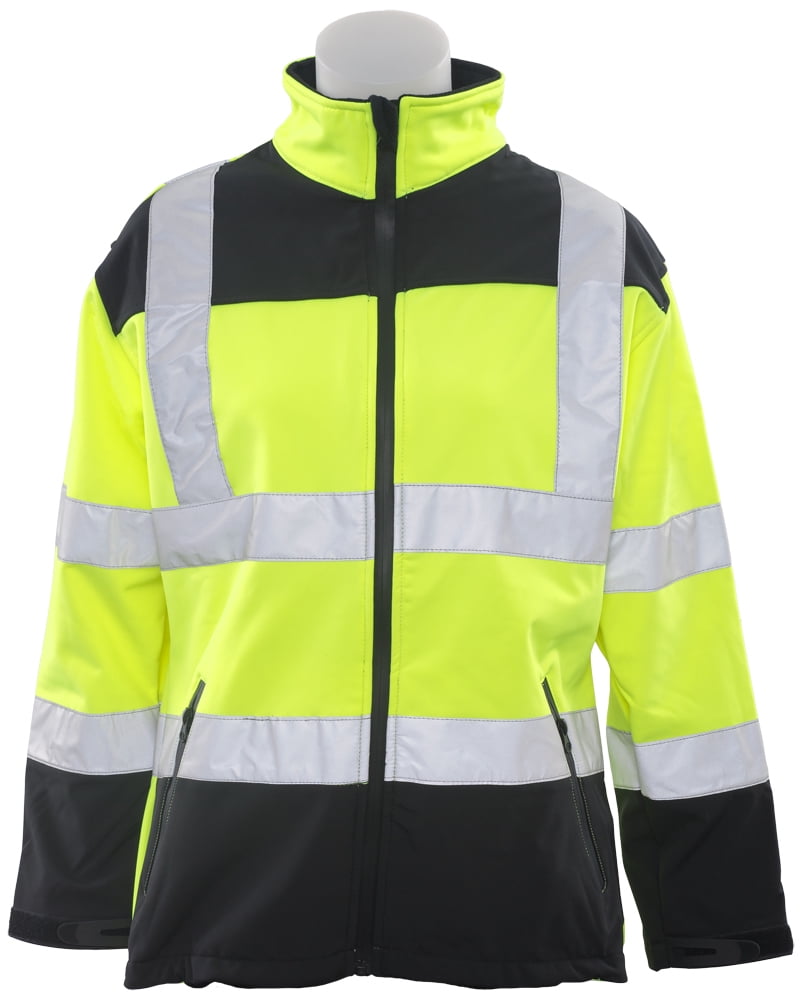 W651 Women's Fitted ANSI Class 2 Soft Shell Jacket in Hi Viz Lime/Black ...