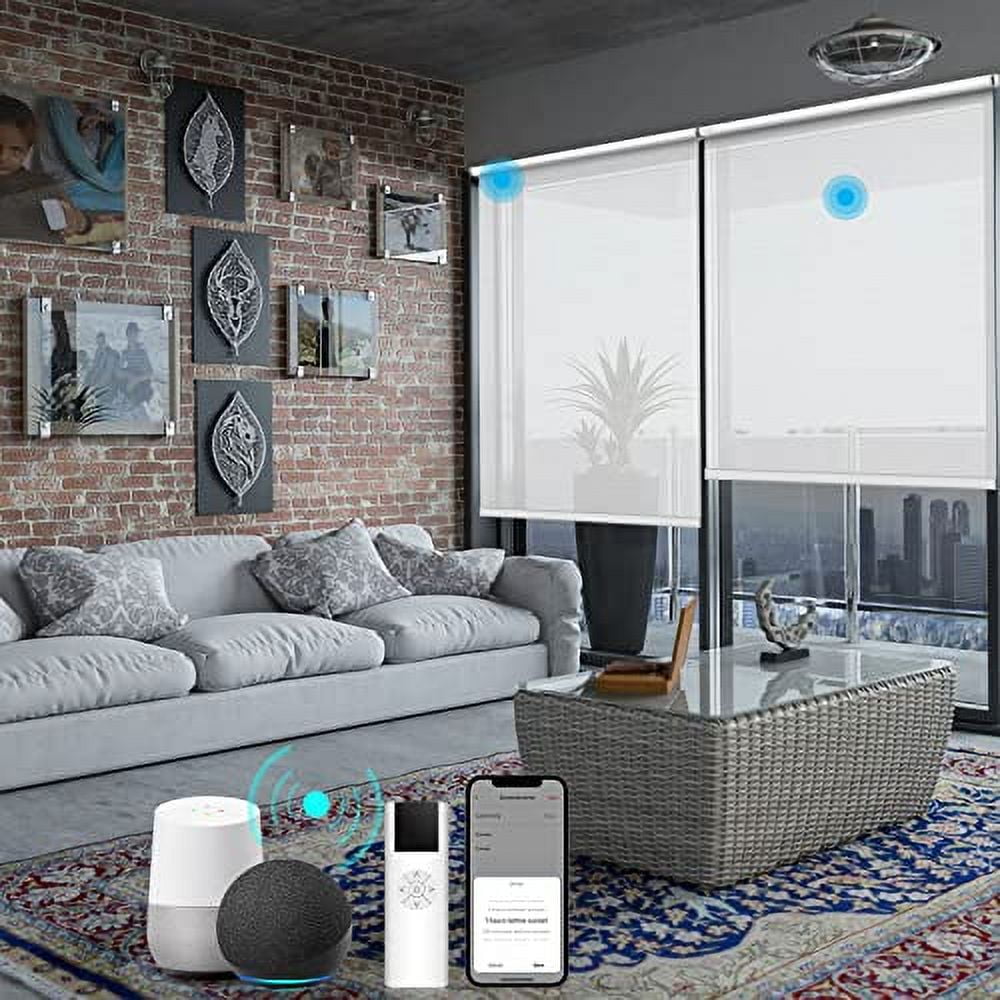 (W73 x H72,White)HILADUO Motorized Roller Shades Light Filter Window ...