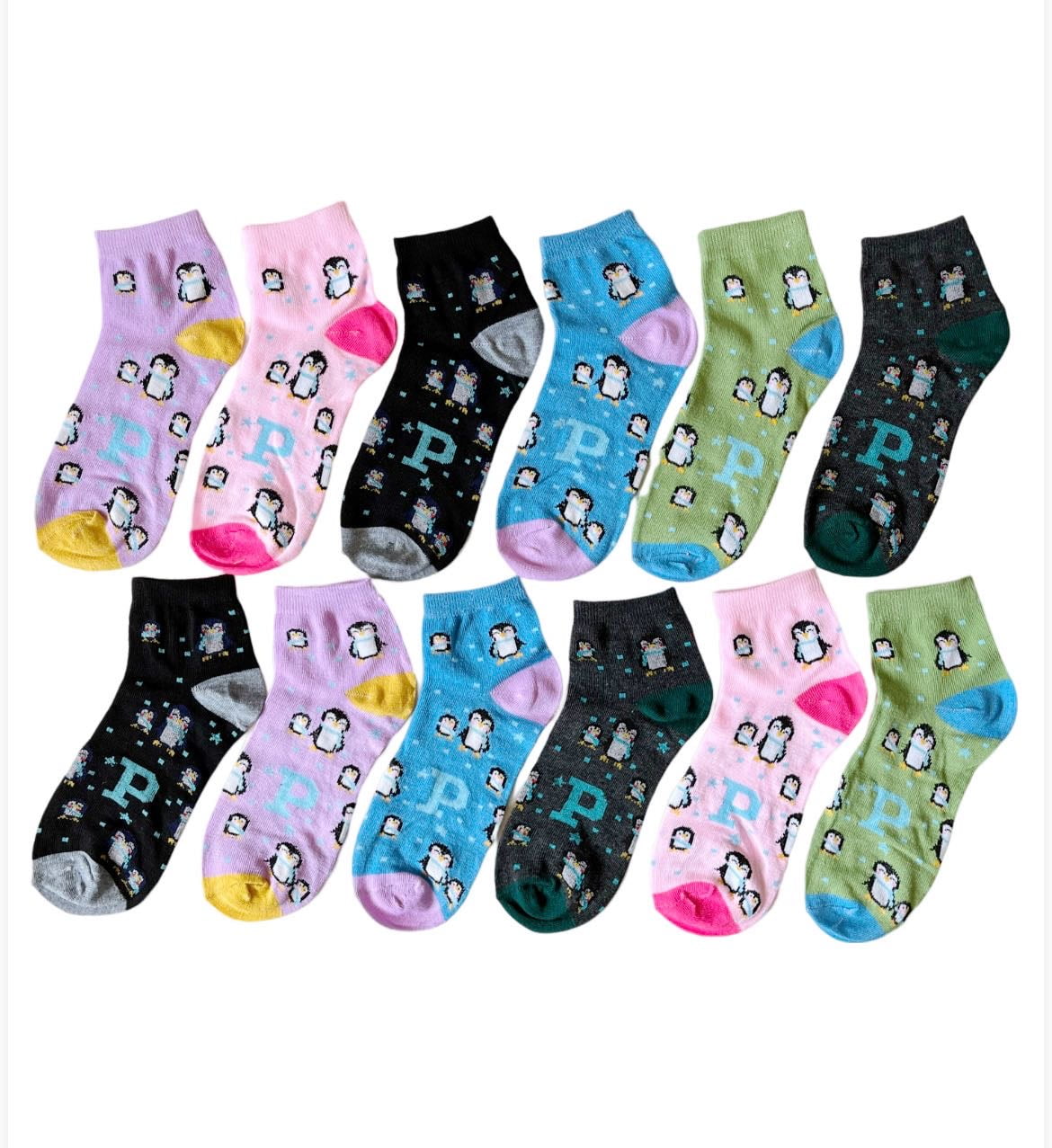WA - 12 Pairs Womens Colorful Penguin Assorted Styles Low Cut Ankle ...