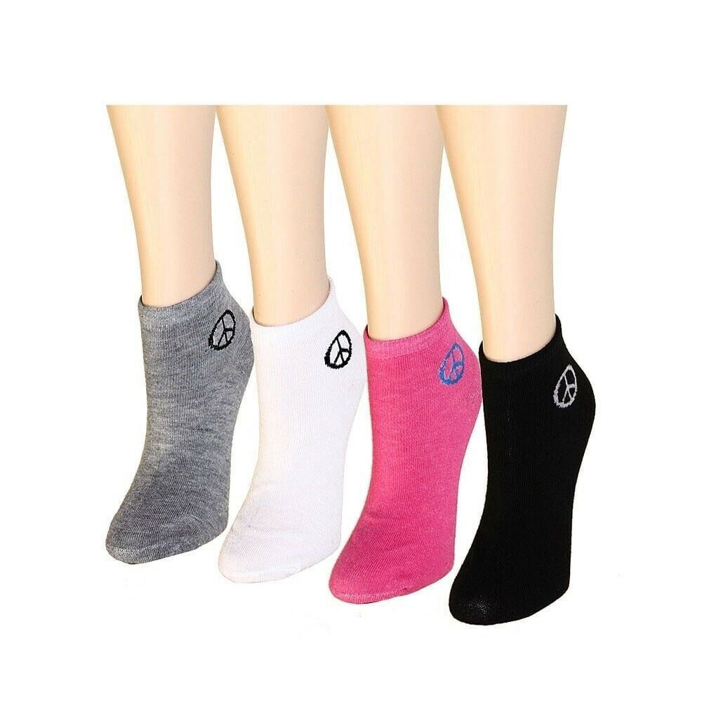 WA - 12 Pairs Womens Peace Sign Color Assorted Styles Low Cut Ankle ...