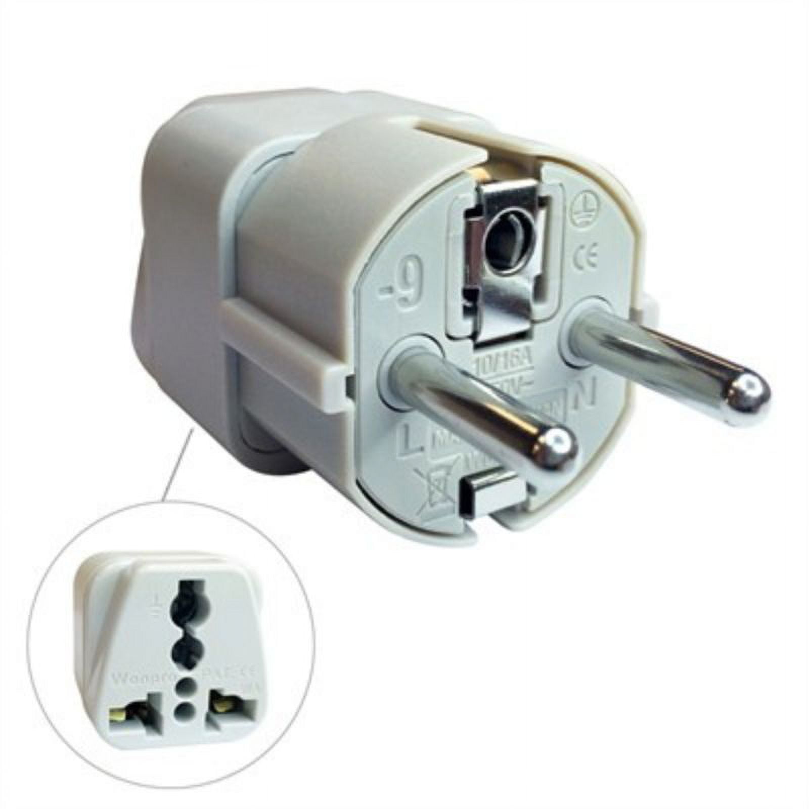 WA-9 - TRAVEL ADAPTER 3P EUROPEAN PLUG TO UNIVERSAL JACK WITH GROUND ...