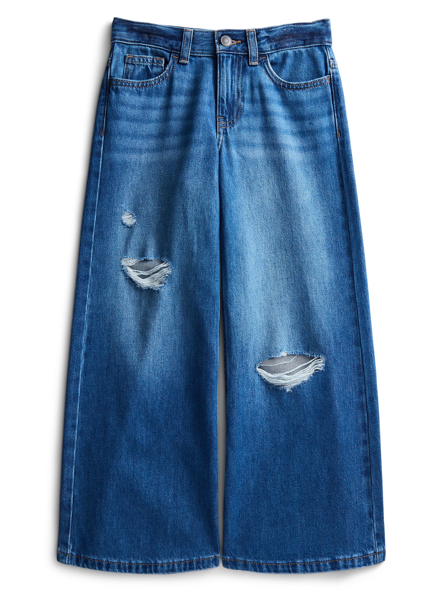 Weekend Academy Girls Cotton Wide Leg Destructive Denim Jeans, Sizes 5 ...