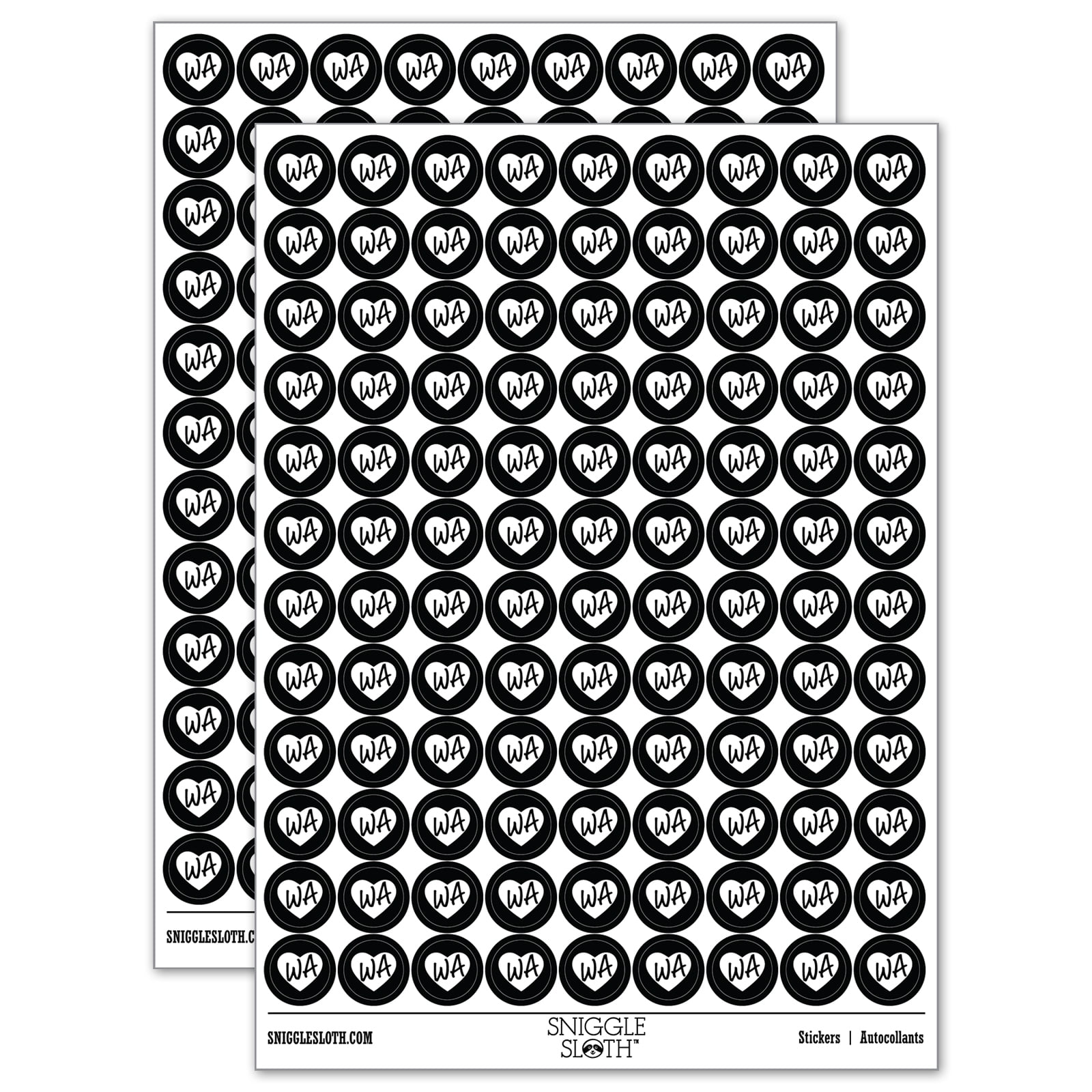 WA Washington State in Heart 200+ Round Stickers - Black - Matte Finish ...