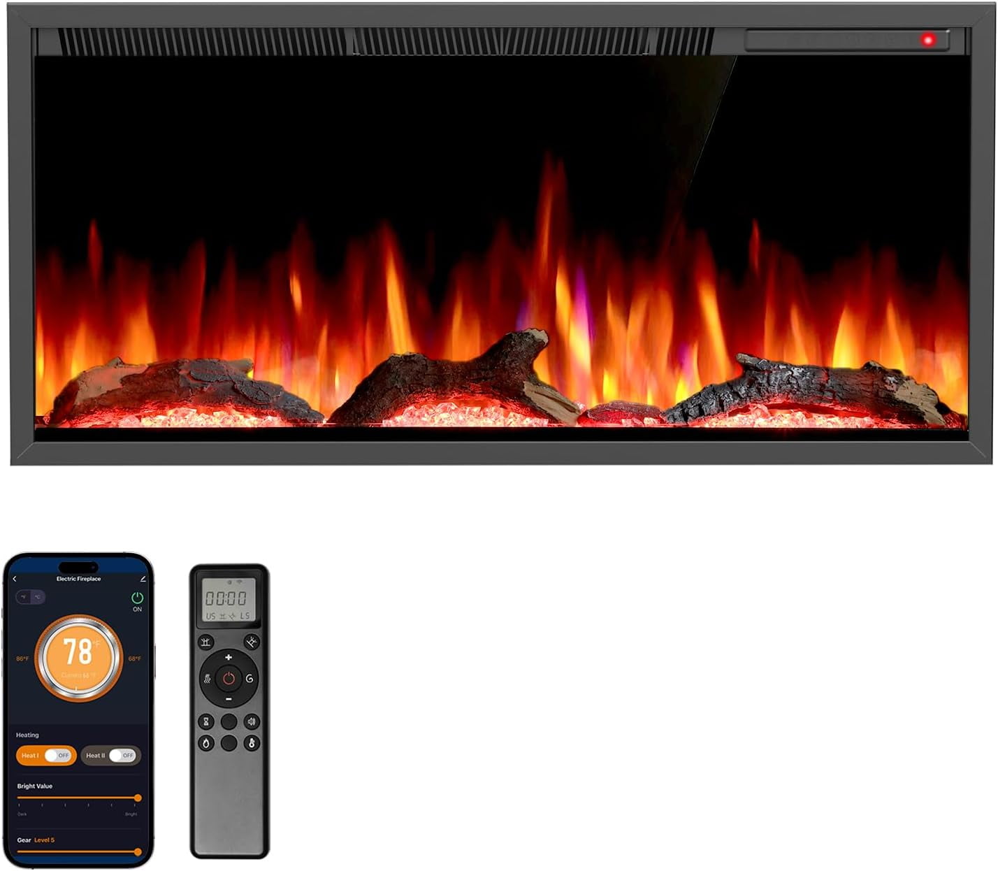 WAA 36 Inch Smart Electric Fireplace Alexa/WiFi/APP Control,Flame ...