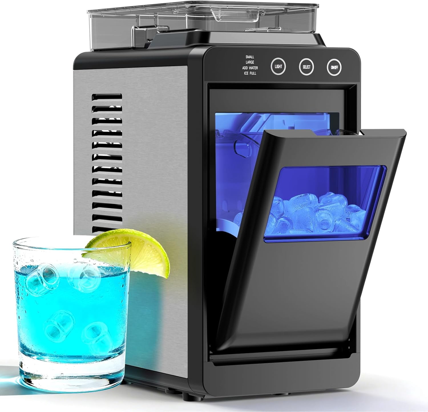 WAA Countertop Ice Maker 26Lbs/24H 8 Cubes/6 Mins,2 Sizes Bullet Ice ...