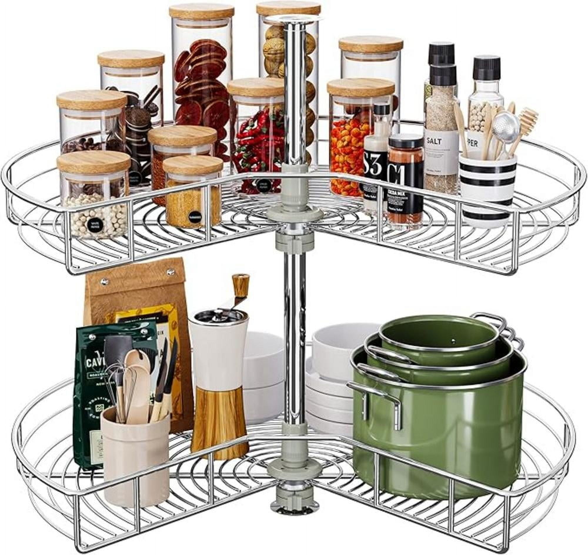 WAASOSCON 270° Rotating Corner Cabinet Organizer, Double-Tier Chrome ...