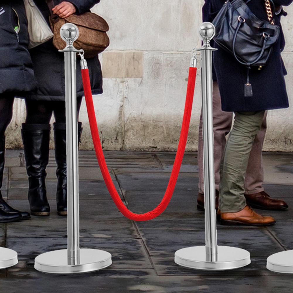 WAASOSCON 3-Set Stainless Steel Stanchion Post Queue with Red Velvet ...