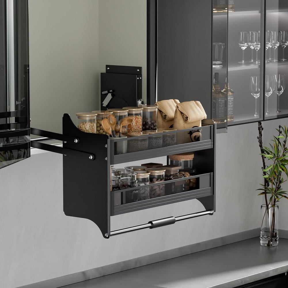 WAASOSCON 34 Inch Cabinet Compatible 2 Tier Drop Down Shelf, Sliding ...