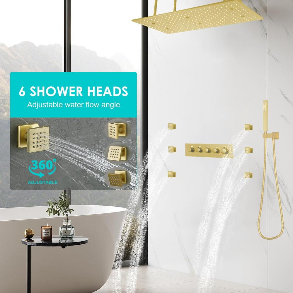 WAASOSCON Bathtub & Shower Trim Systems Brushed Gold Thermostatic ...