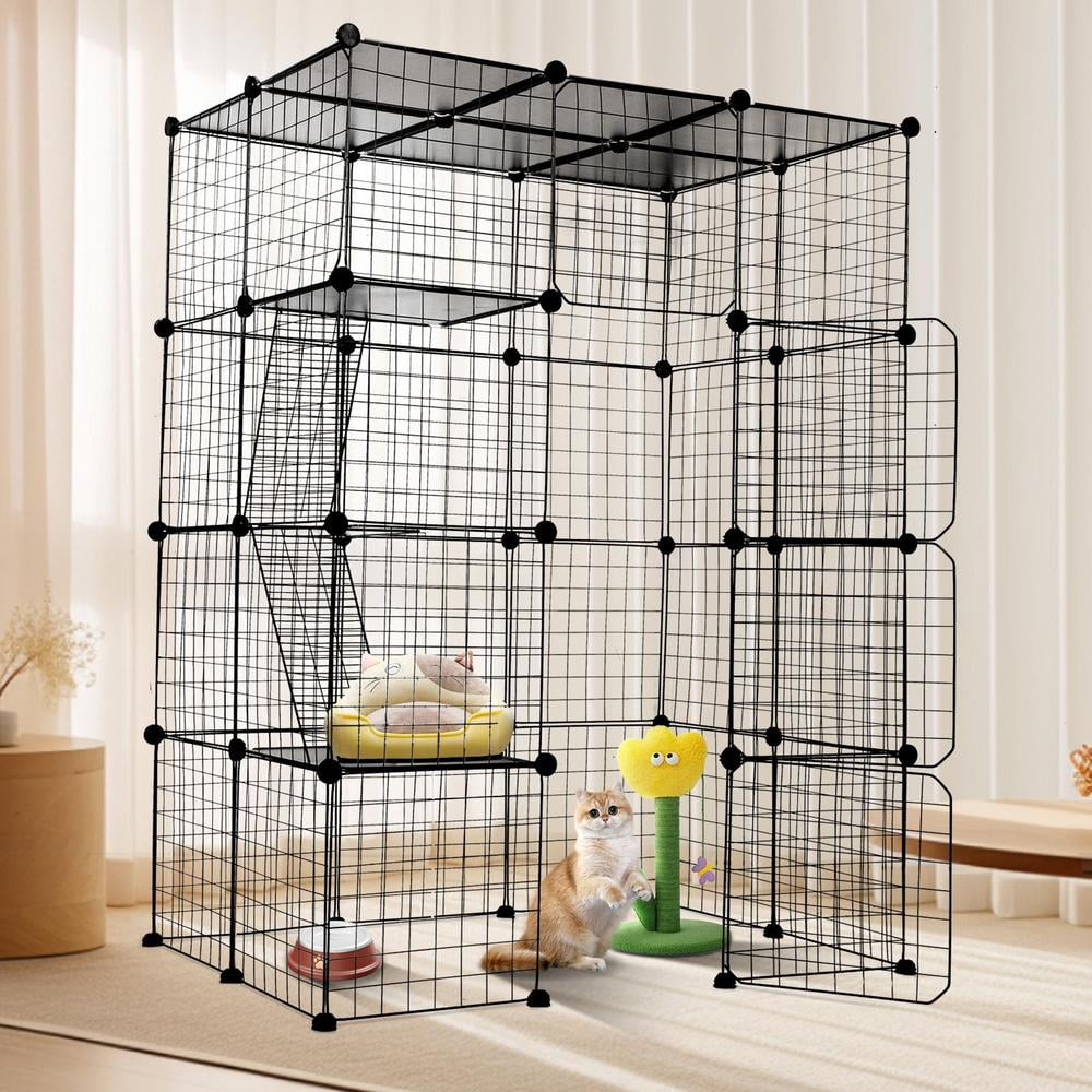WAASOSCON Cat Cage with Litter Box,4-Tier DIY Cat Enclosures Large ...