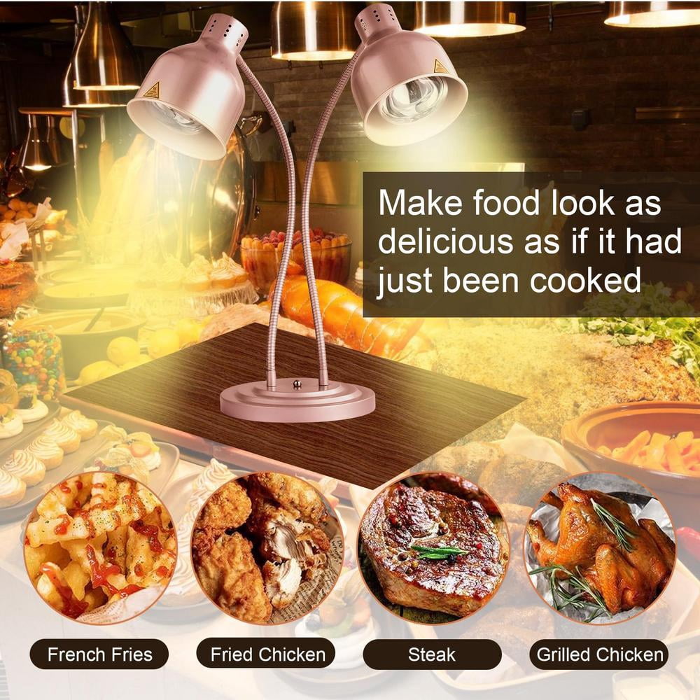 WAASOSCON Double-Head Commercial Food Heat Lamp, 500W Adjustable Buffet ...