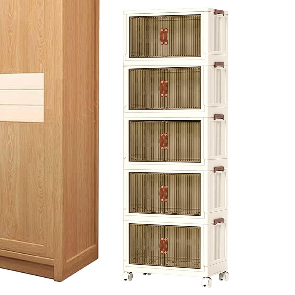 WAASOSCON Foldable Stackable Storage Bins Transparent Storage Cabinet ...