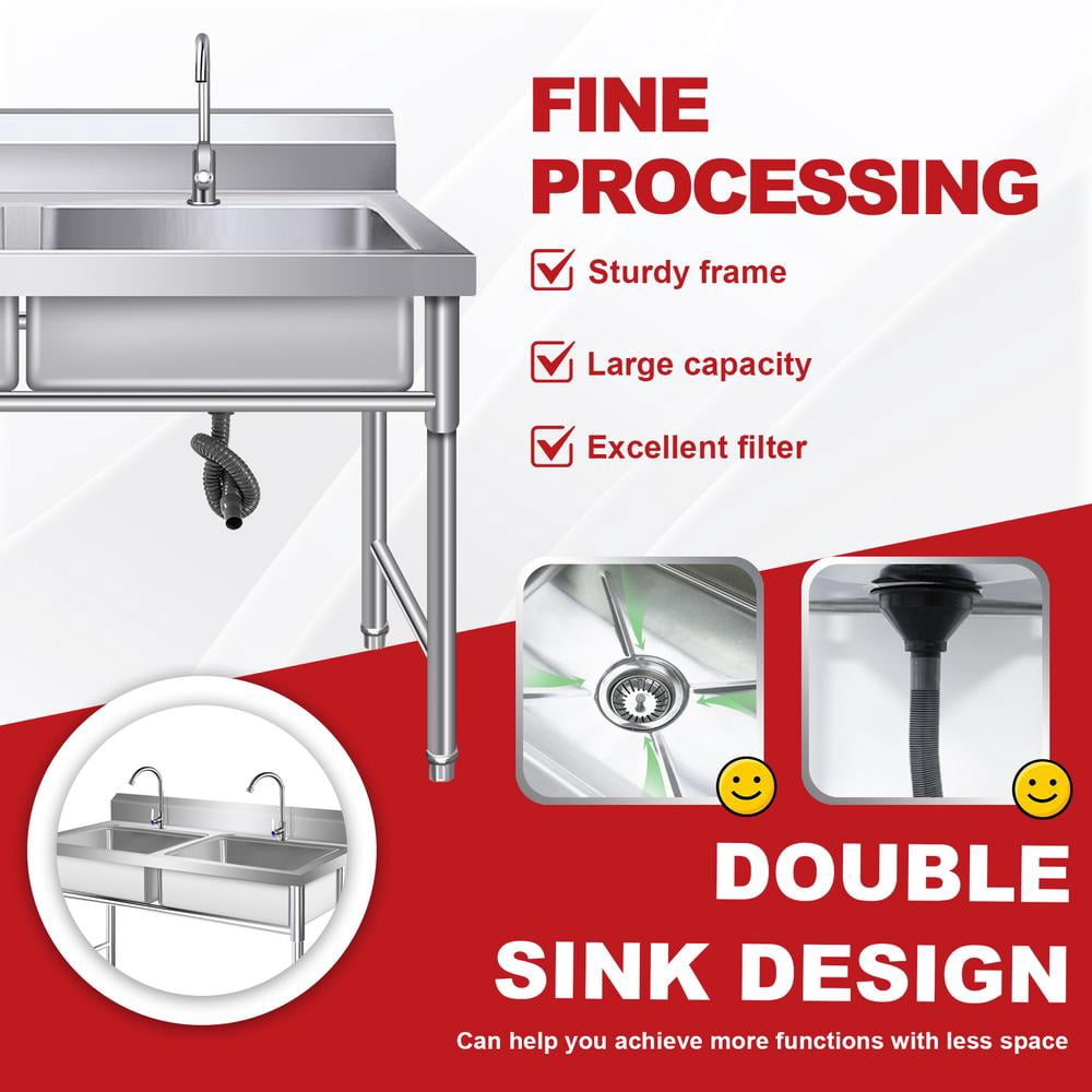 WAASOSCON Freestanding Kitchen Sink, 100x50x80cm/39.4x19.7x31.5 Inch ...