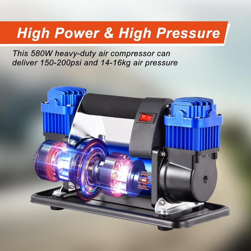 WAASOSCON Industrial-Grade Double-Cylinder Air Compressor, 580W 12V ...