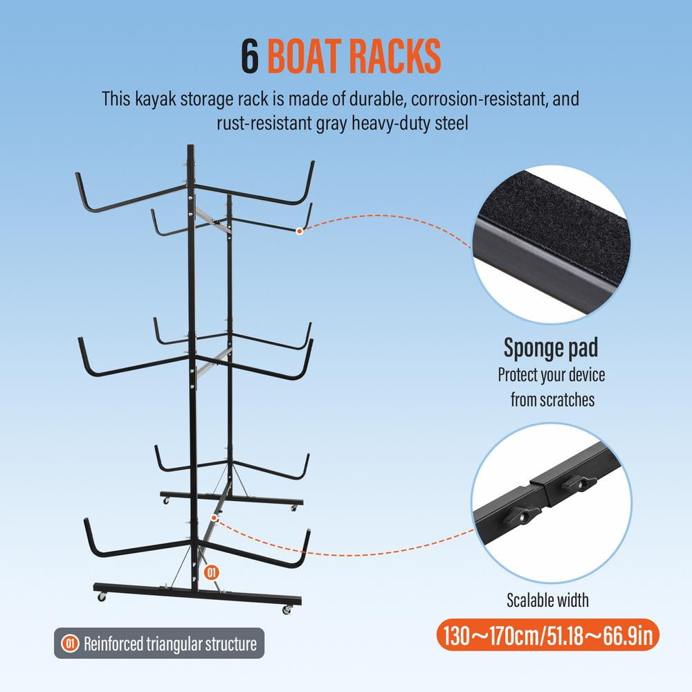 WAASOSCON Kayak Storage Rack & Adjustable Watercraft Organizer, 6-Panel ...