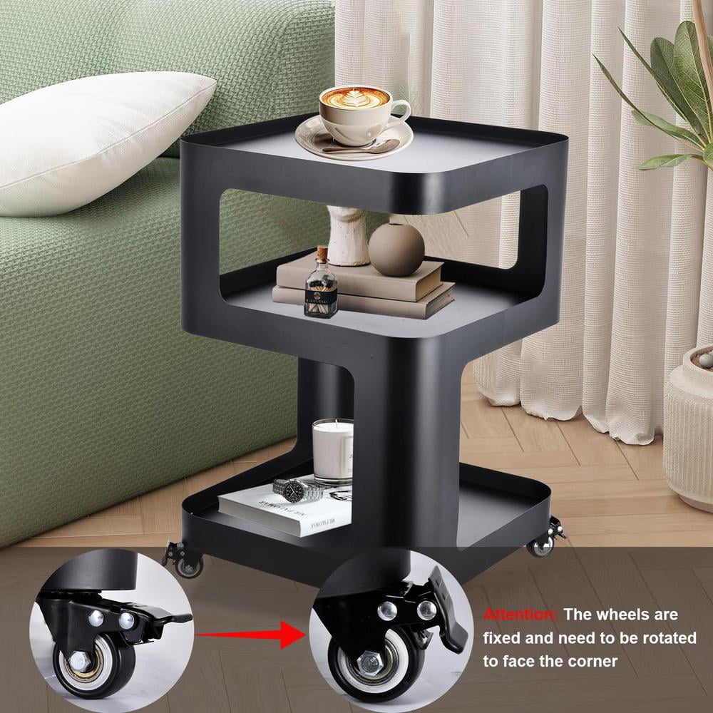WAASOSCON Mobile Bedside Table & 3-Tier Rolling Cart with Silent Brake ...