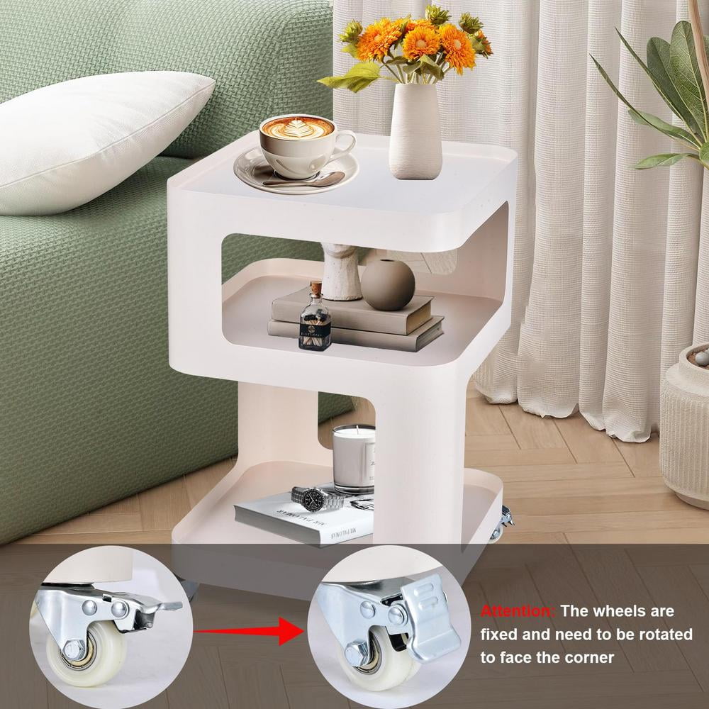 WAASOSCON Mobile Bedside Table & 3-Tier Rolling Cart with Silent Brake ...