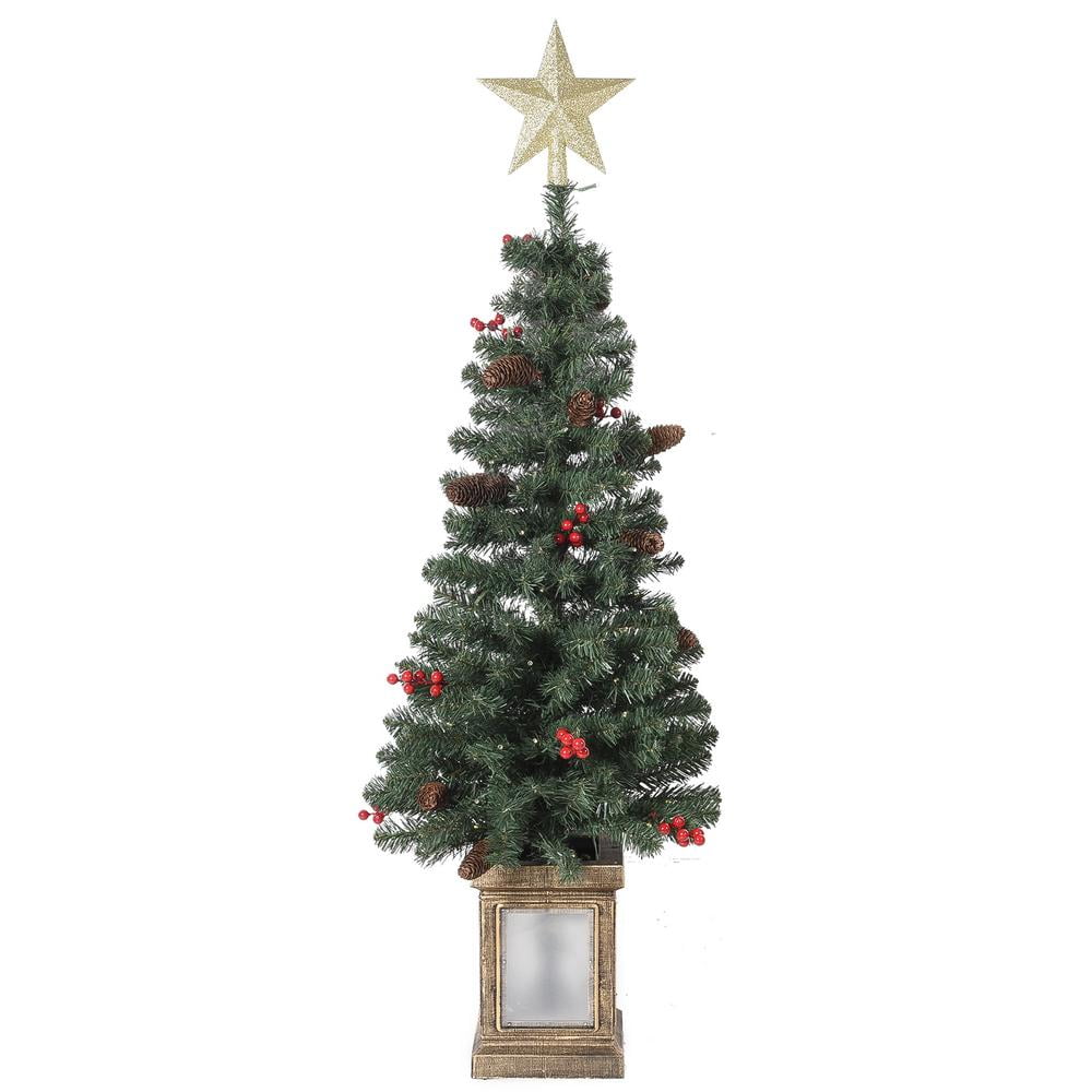 WAASOSCON Potted Christmas Tree with Lights 4/4.5Ft Big Lighted Faux ...