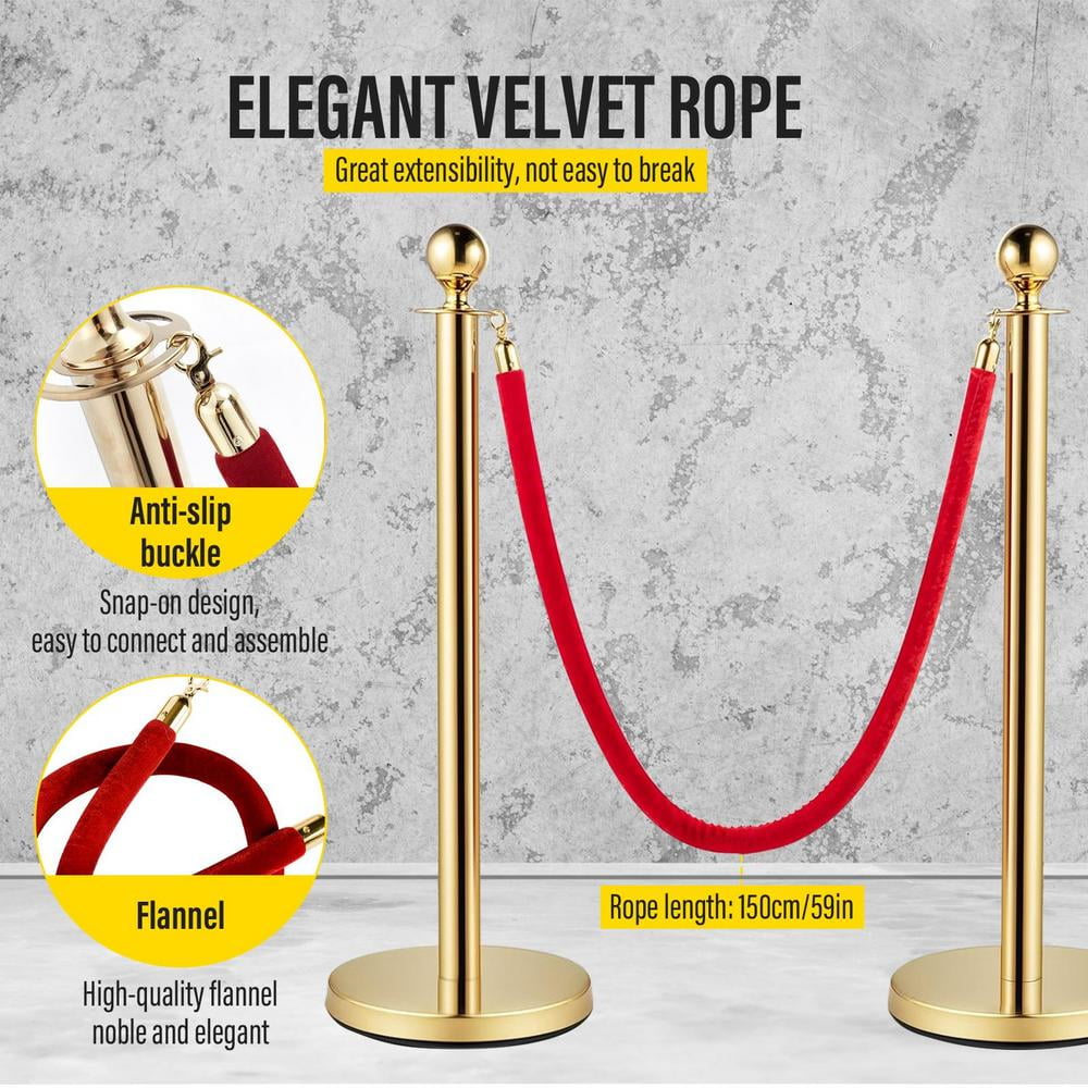 WAASOSCON Stainless Steel Velvet Rope Stands - 36.6in Gold Stanchions ...