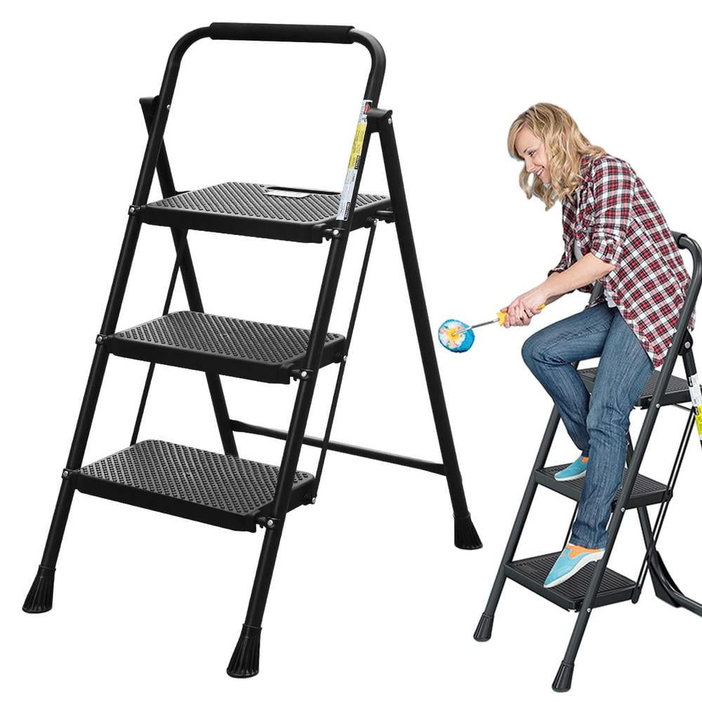 WAASOSCON Step Ladder | Ergonomic Step Stool with Handle, Foldable ...