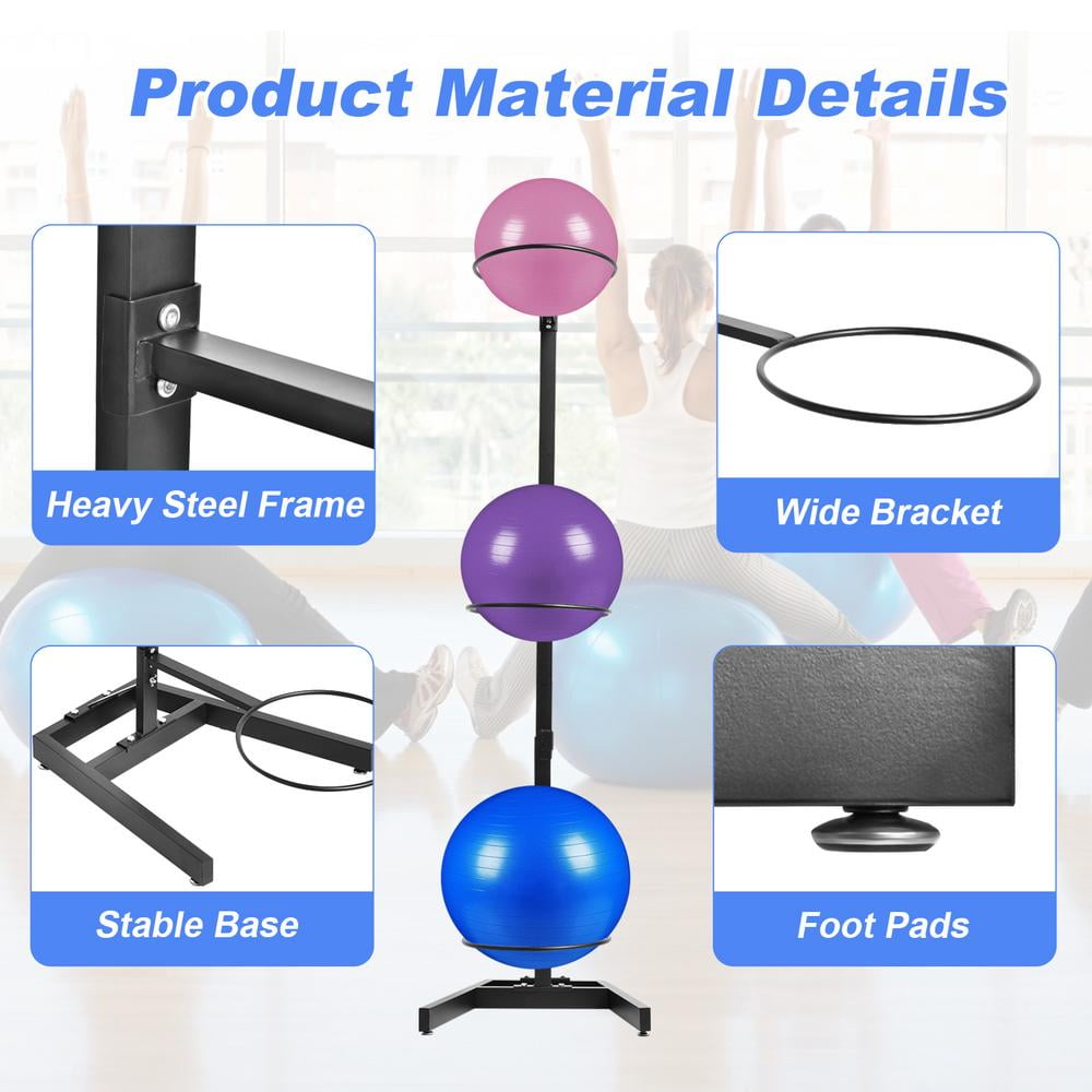 WAASOSCON Vertical Yoga Ball Storage Rack, Carbon Steel Gym Organizer ...