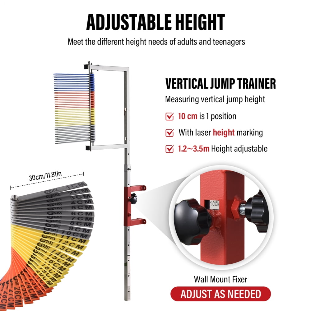 WAASOSCON Wall Mounted Vertical Jump Tester, 1.2-3.5m/3.94-11.48ft ...
