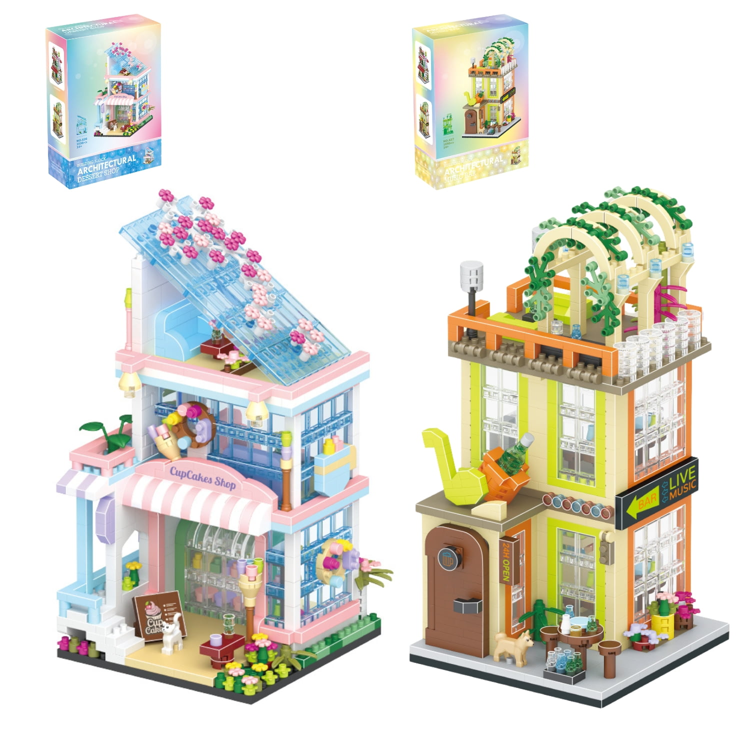 WAAYEE 2Pcs Micro Building Blocks Set - Dessert Shop and Music Bar ...