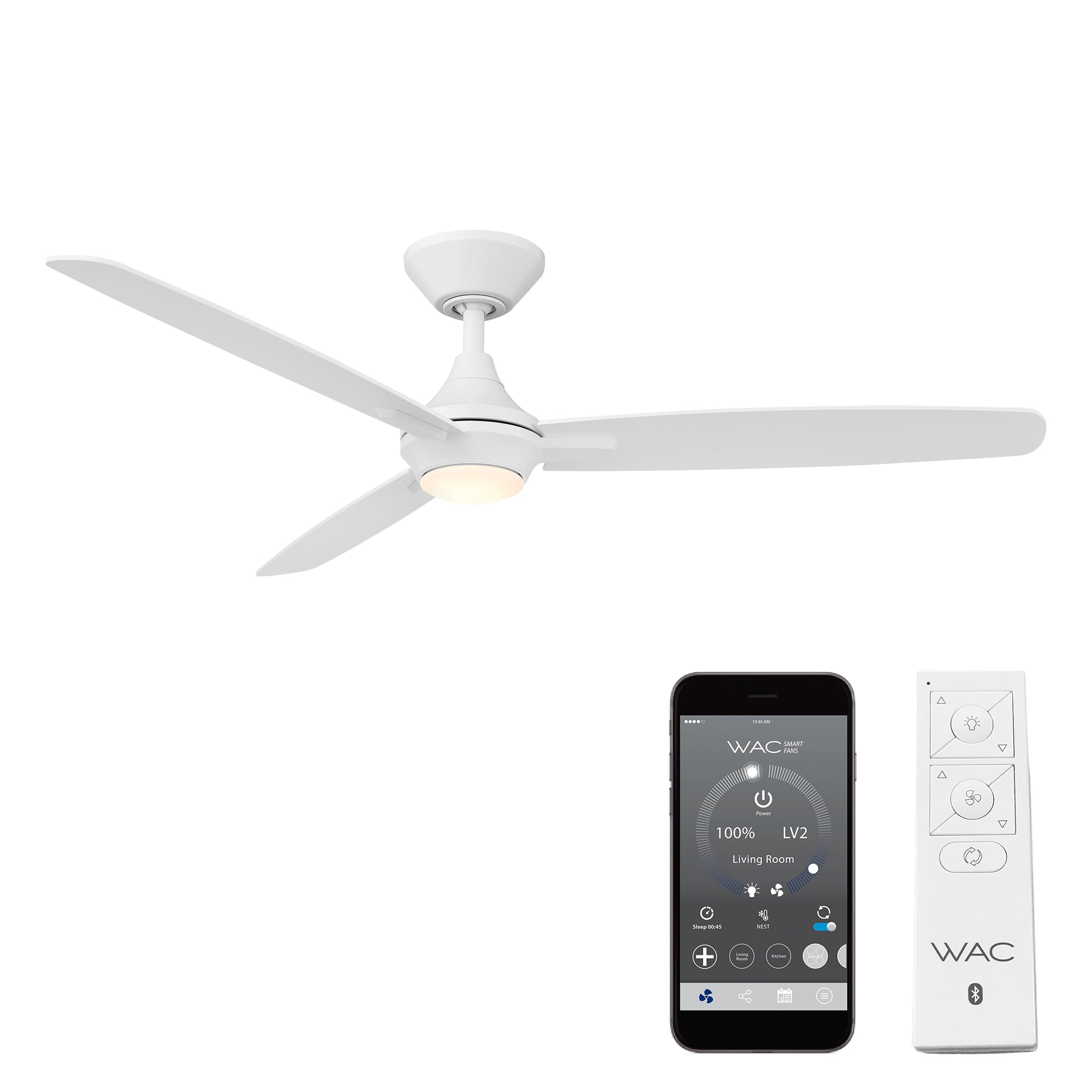 WAC Blitzen 54" Matte White Integrated LED Smart Ceiling Fan with ...
