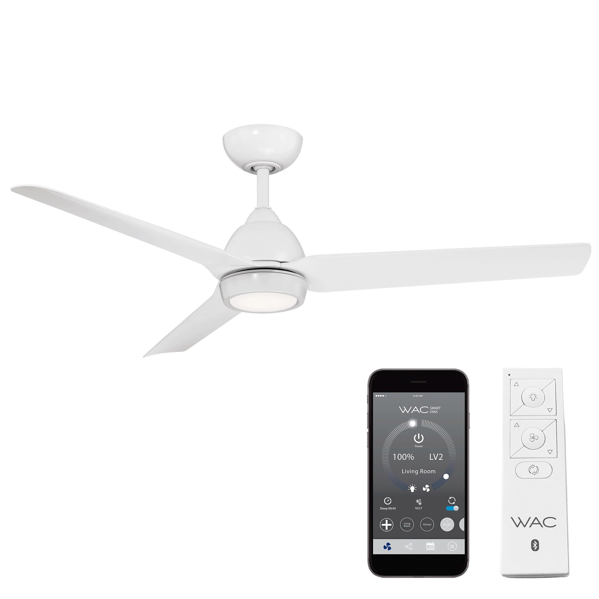 WAC Mocha 54" Matte White Dimmable LED Smart Ceiling Fan with Remote ...