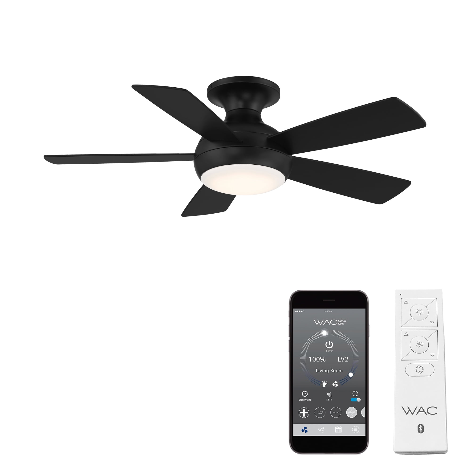 WAC Odyssey 44" Matte Black Integrated LED Smart Flush Mount Ceiling ...