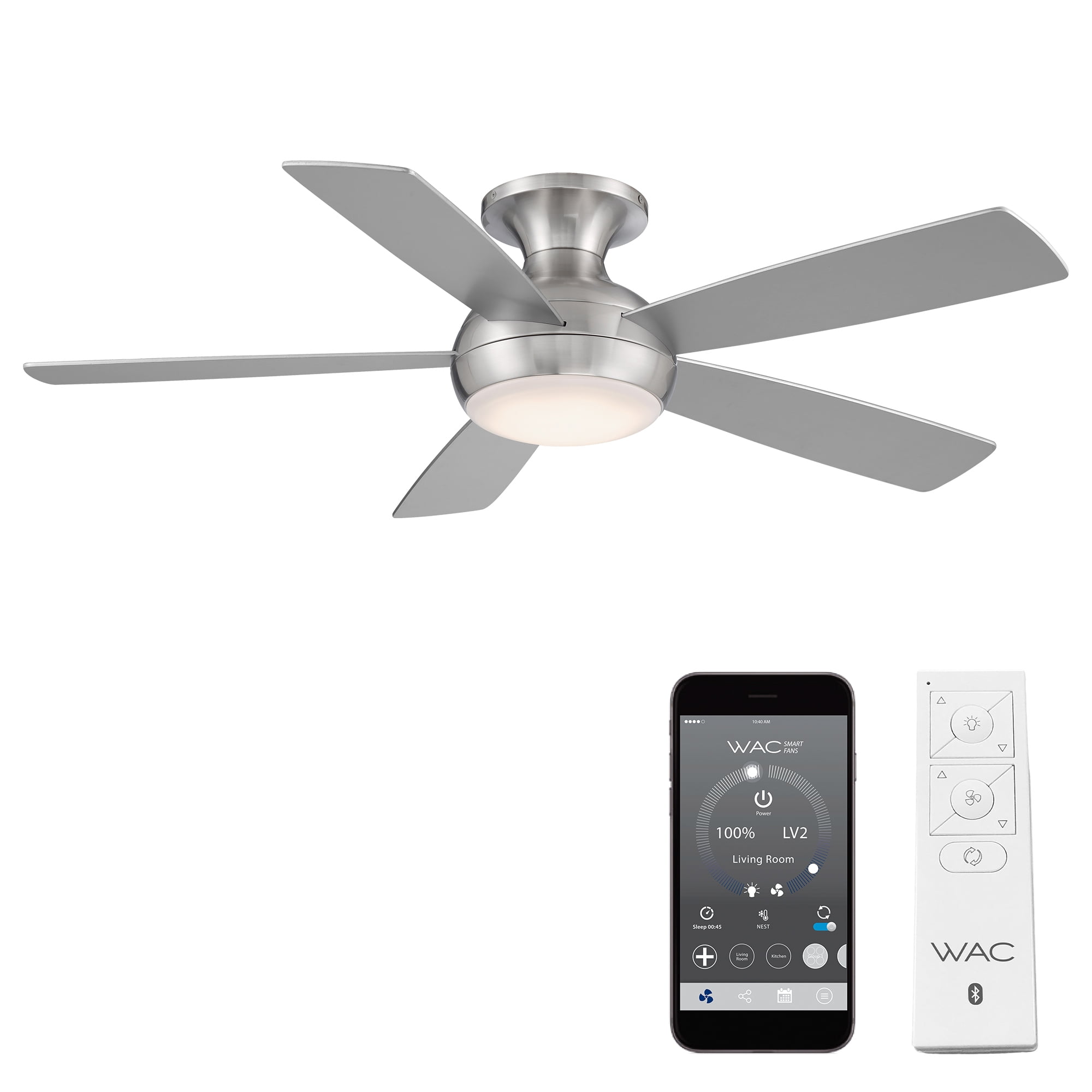 WAC Lighting Odyssey 52in Smart Ceiling Fan, Indoor/Outdoor, Brushed ...