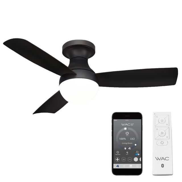 WAC Orb 44" Matte Black Smart Flush Mount Ceiling Fan with 3000K LED ...