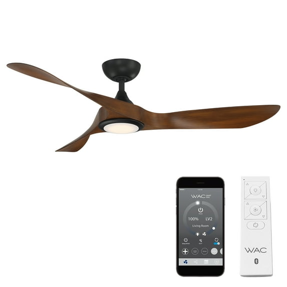 WAC Lighting 54in Smart Ceiling Fan, Indoor/Outdoor, Matte Black Koa ...