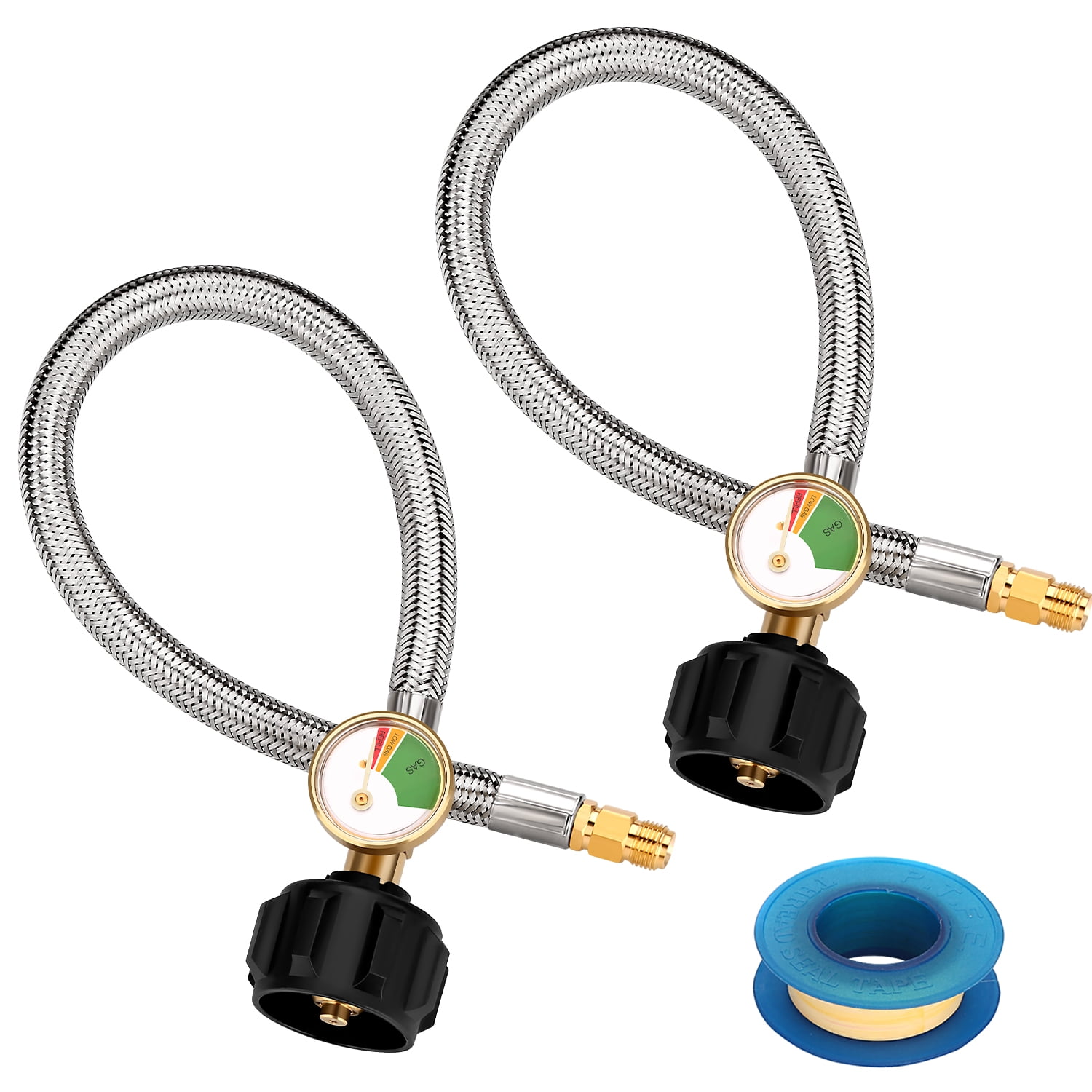 WADEO 15 inch Stainless Braided RV Propane Hose with Gauge, QCC1/ Type ...