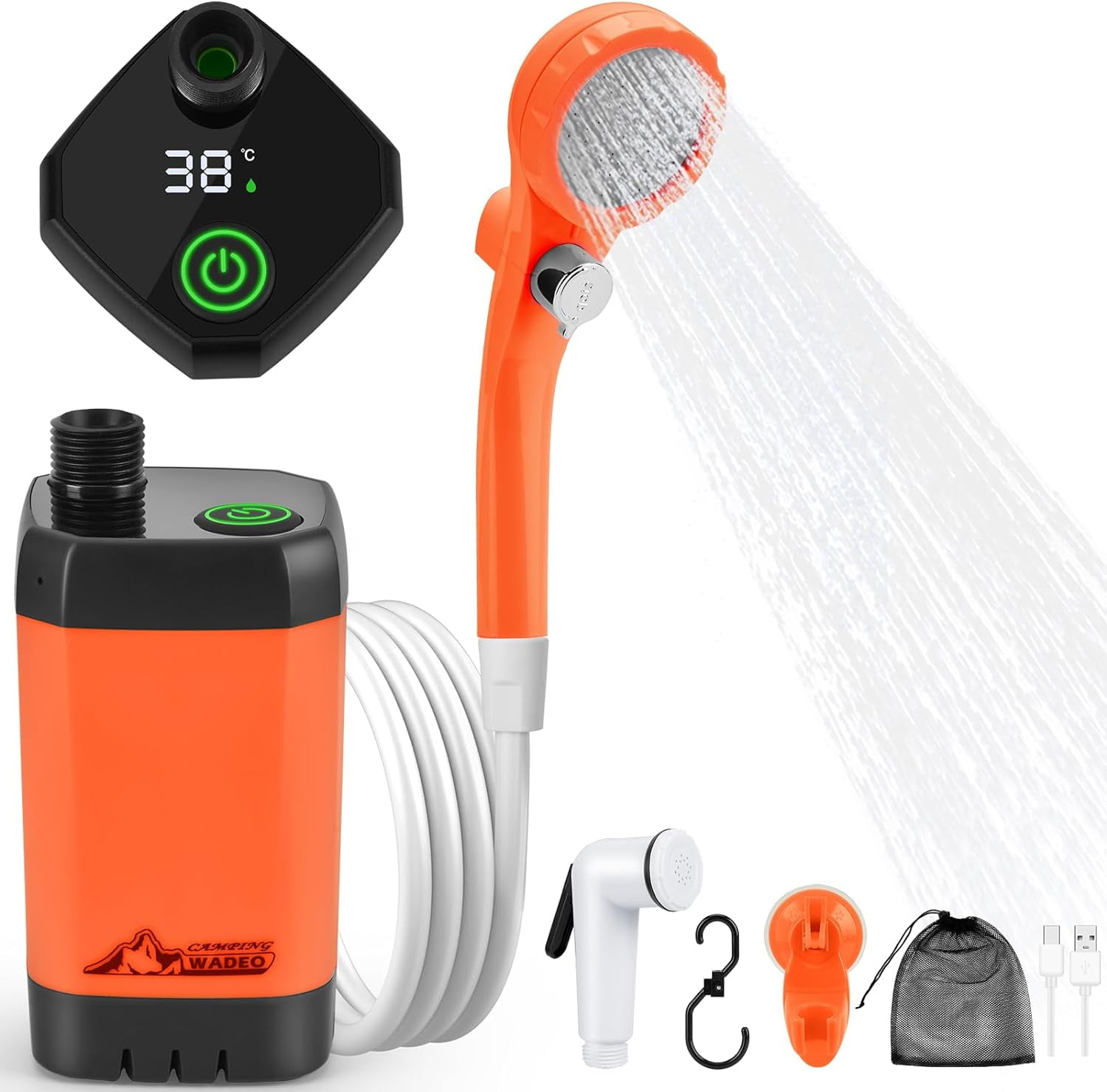 WADEO Portable Shower for Camping, Outdoor Electric Shower Rechargeable ...