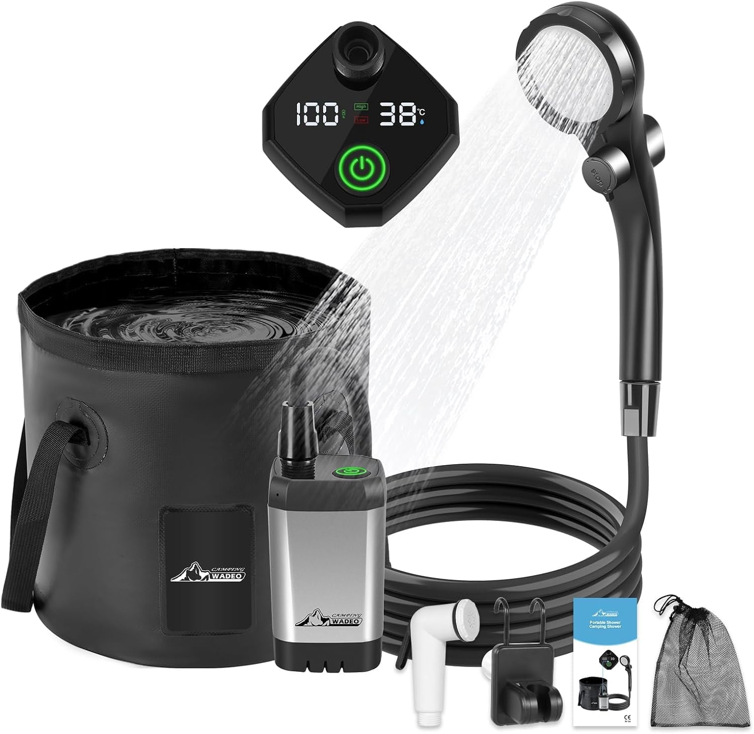 WADEO Portable Shower for Camping, Outdoor Electric Shower Rechargeable ...