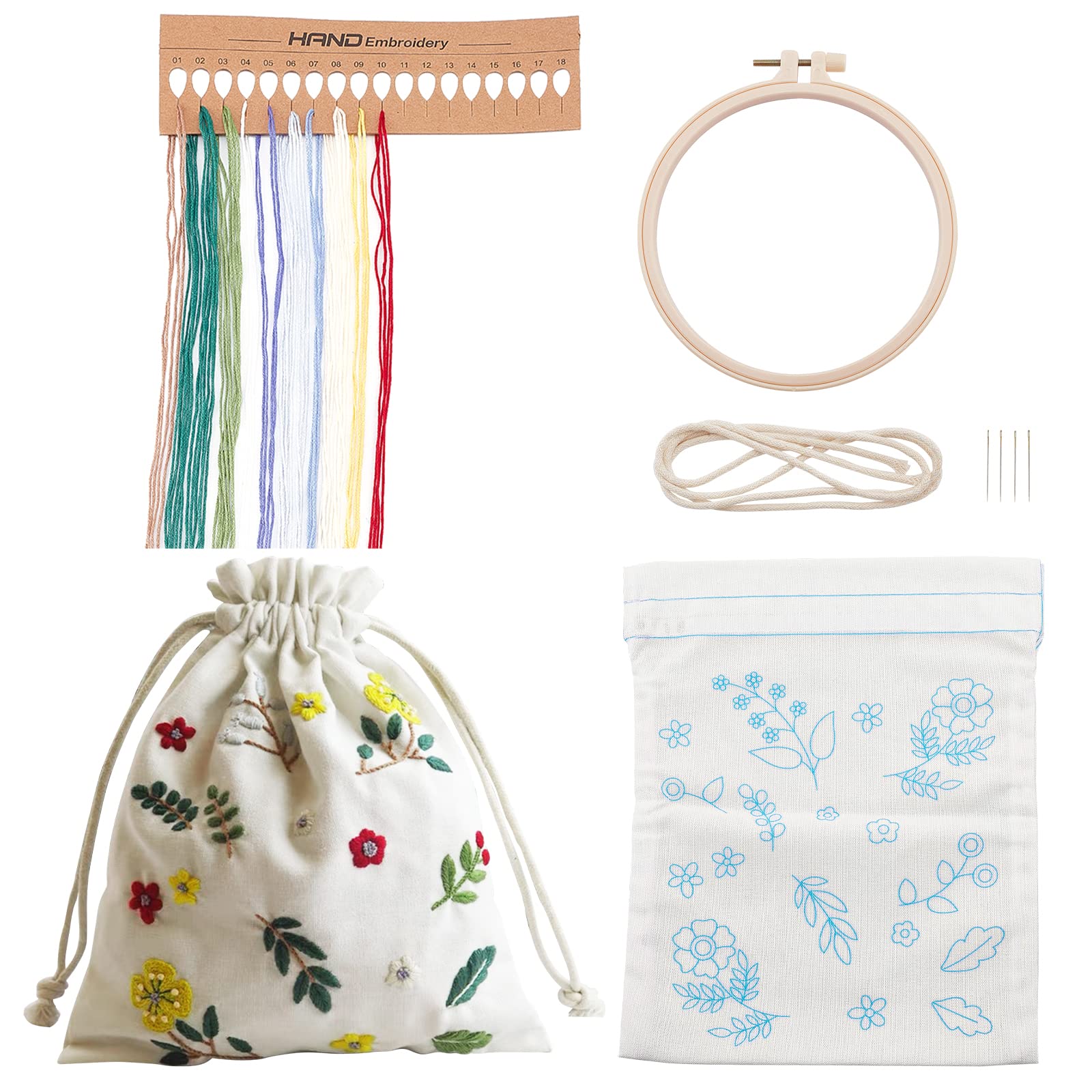 WADORN DIY Canvas Drawstring Pouch Embroidery Kit, Gift Sachet Bags ...