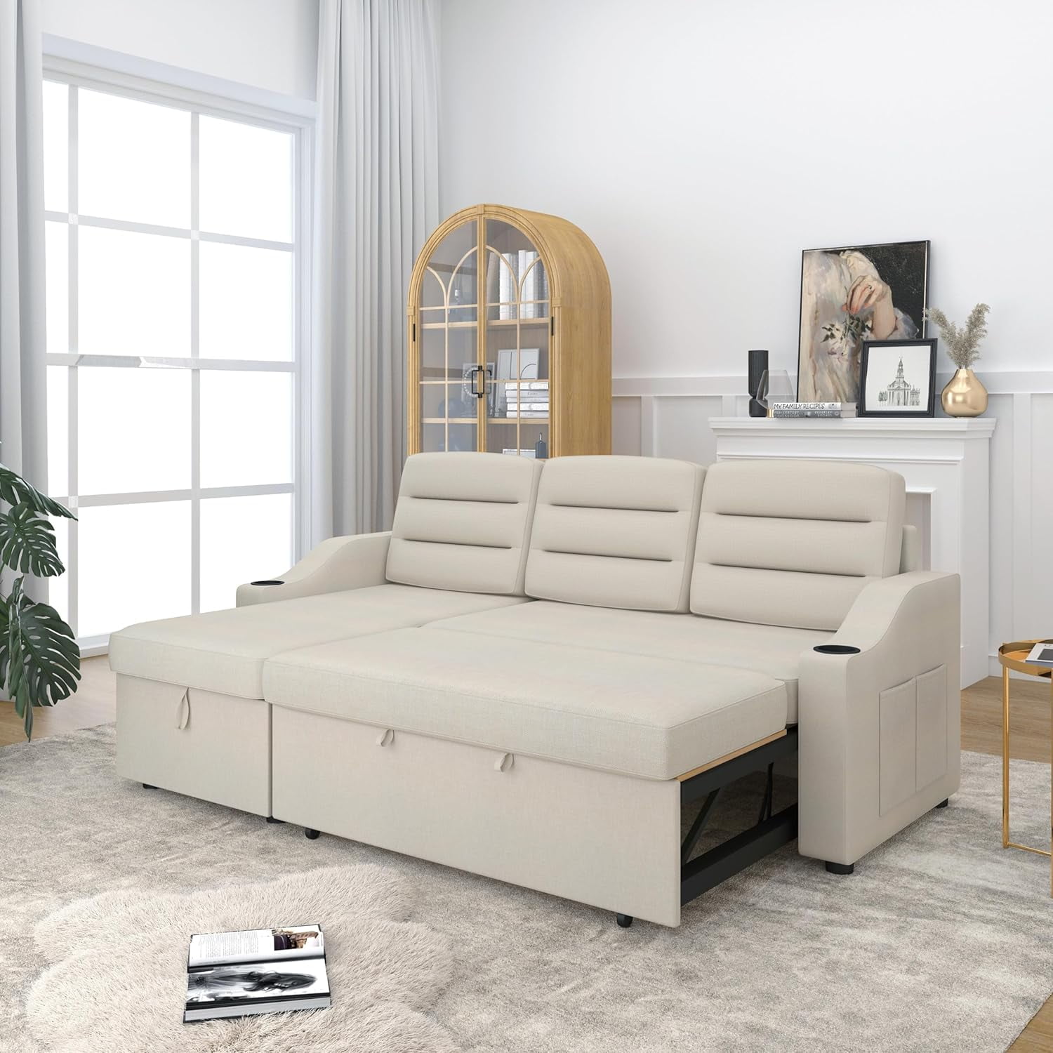 WADRI 83.5" L-Shaped Sectional Sofa, Convertible Sleeper Combo Sofa ...